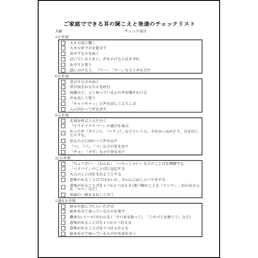 ご家庭でできる耳の聞こえと発達のチェックリスト3育児(自己診断)〜l活 Libreoffice活用サイト