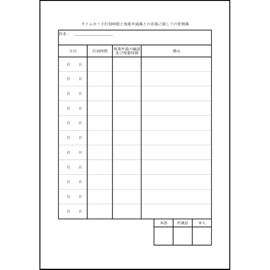 タイムカード打刻時間と残業申請簿との差異に関しての管理簿8出勤簿（勤怠管理）〜l活 Libreoffice活用サイト